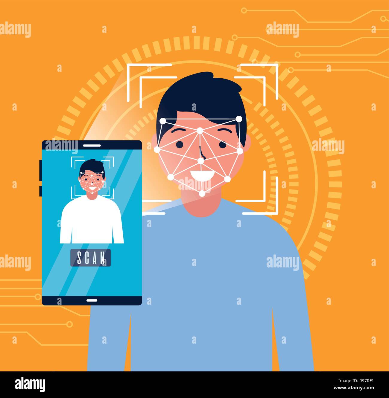man face scan biometric digital technology vector illustration Stock ...