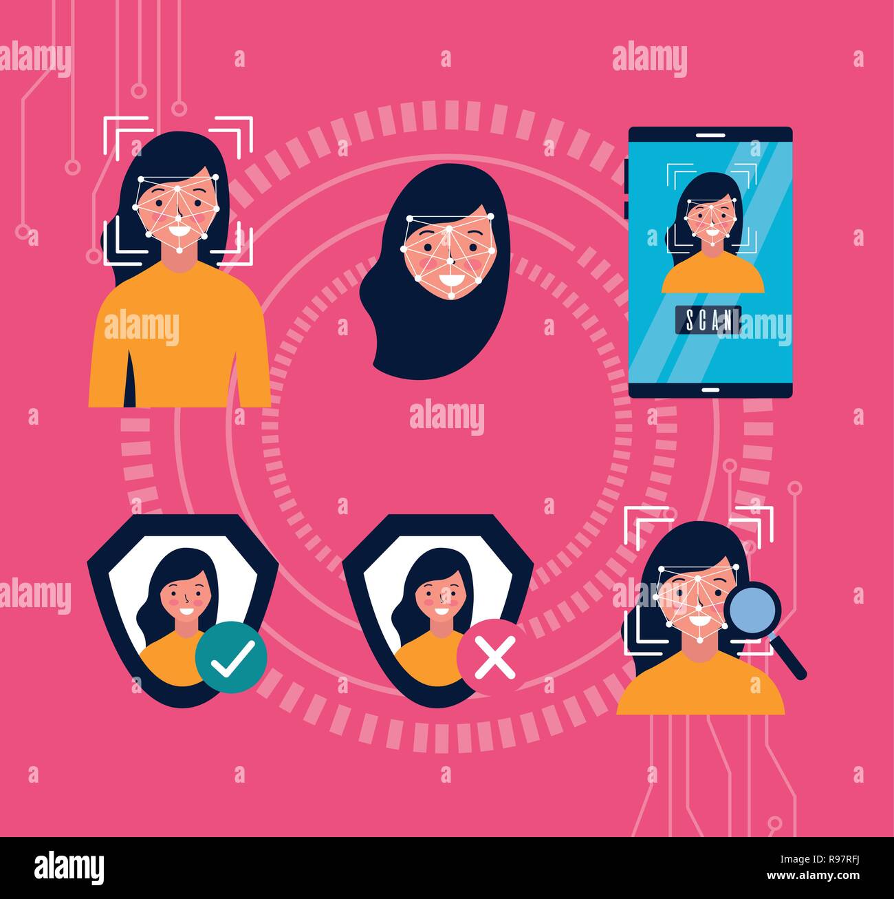 woman face scan mobile approved error vector illustration Stock Vector ...