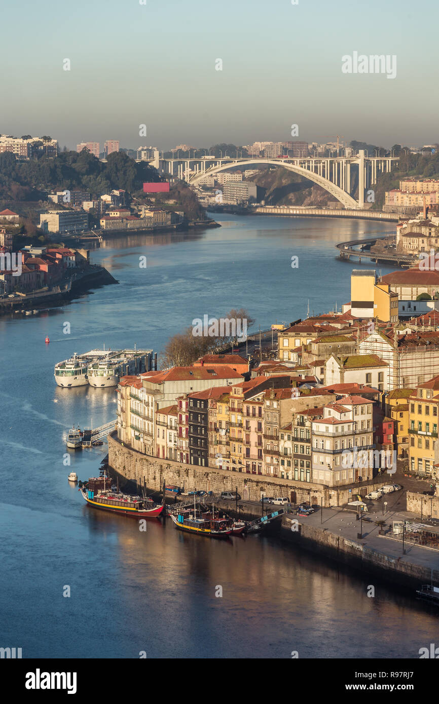 Beautiful colorful houses on the riverside of Douro river in the Old ...