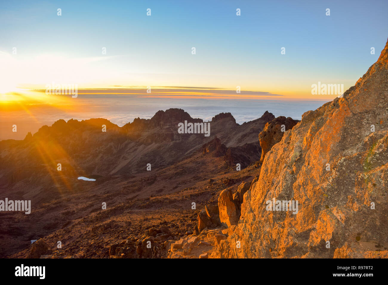 Sunrise above the clouds at Mount Kenya, Kenya Stock Photo - Alamy