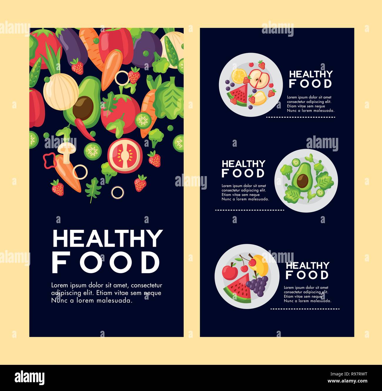 healthy food fresh banners fruits vegetables vector illustration Stock ...