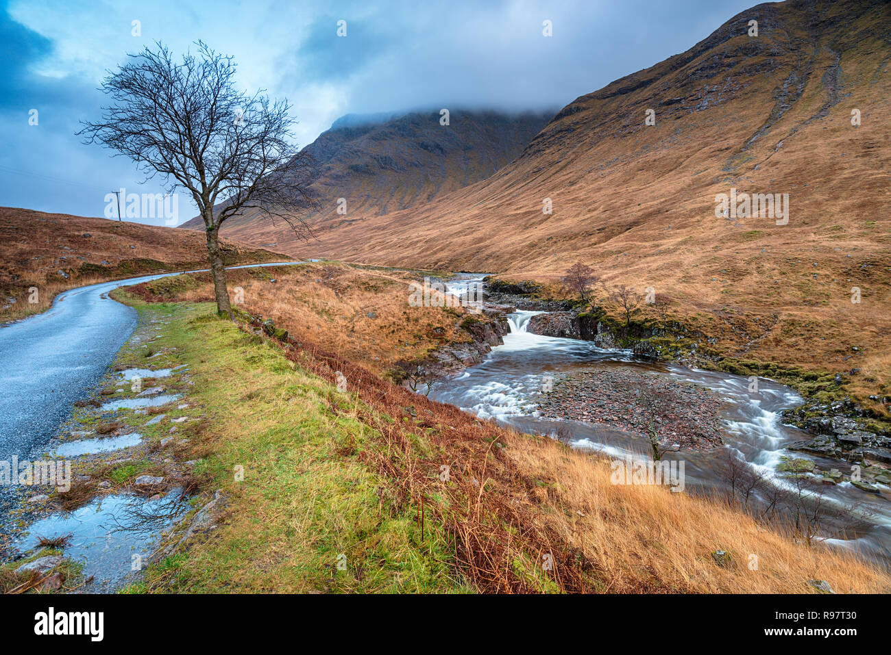 The Glen Etive valley at Glencoe in the Scottish Highlands Stock Photo ...