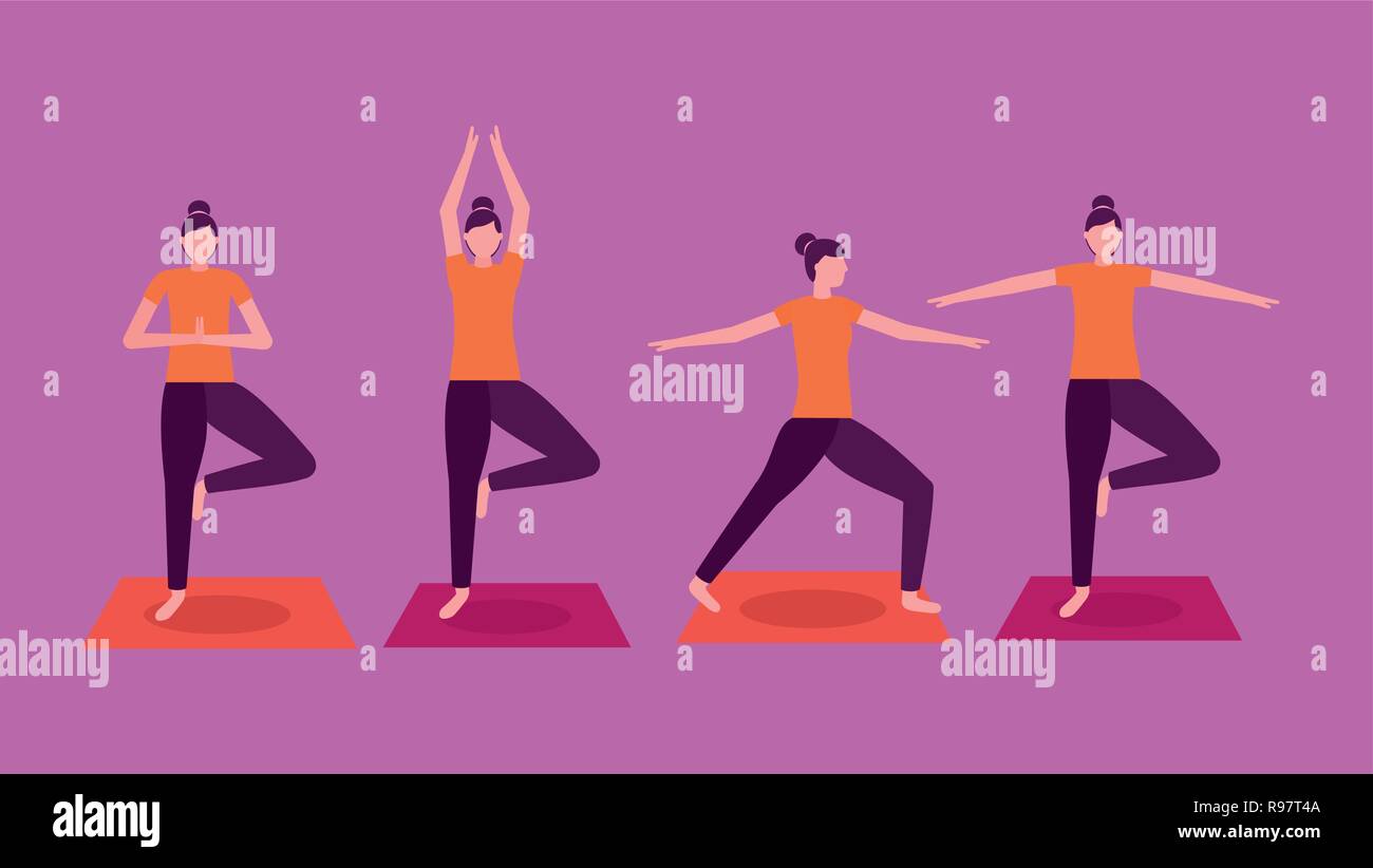 collage woman yoga activity steps vector illustration Stock Vector ...