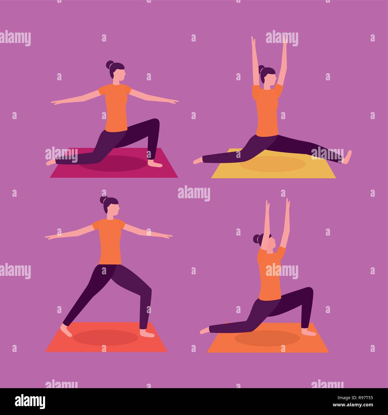 woman steps collage yoga activity vector illustration Stock Vector ...