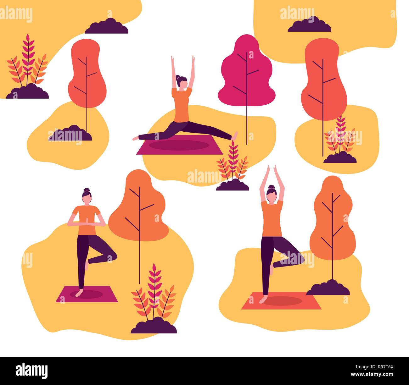 yoga activities woman collages stretching body relax vector ...