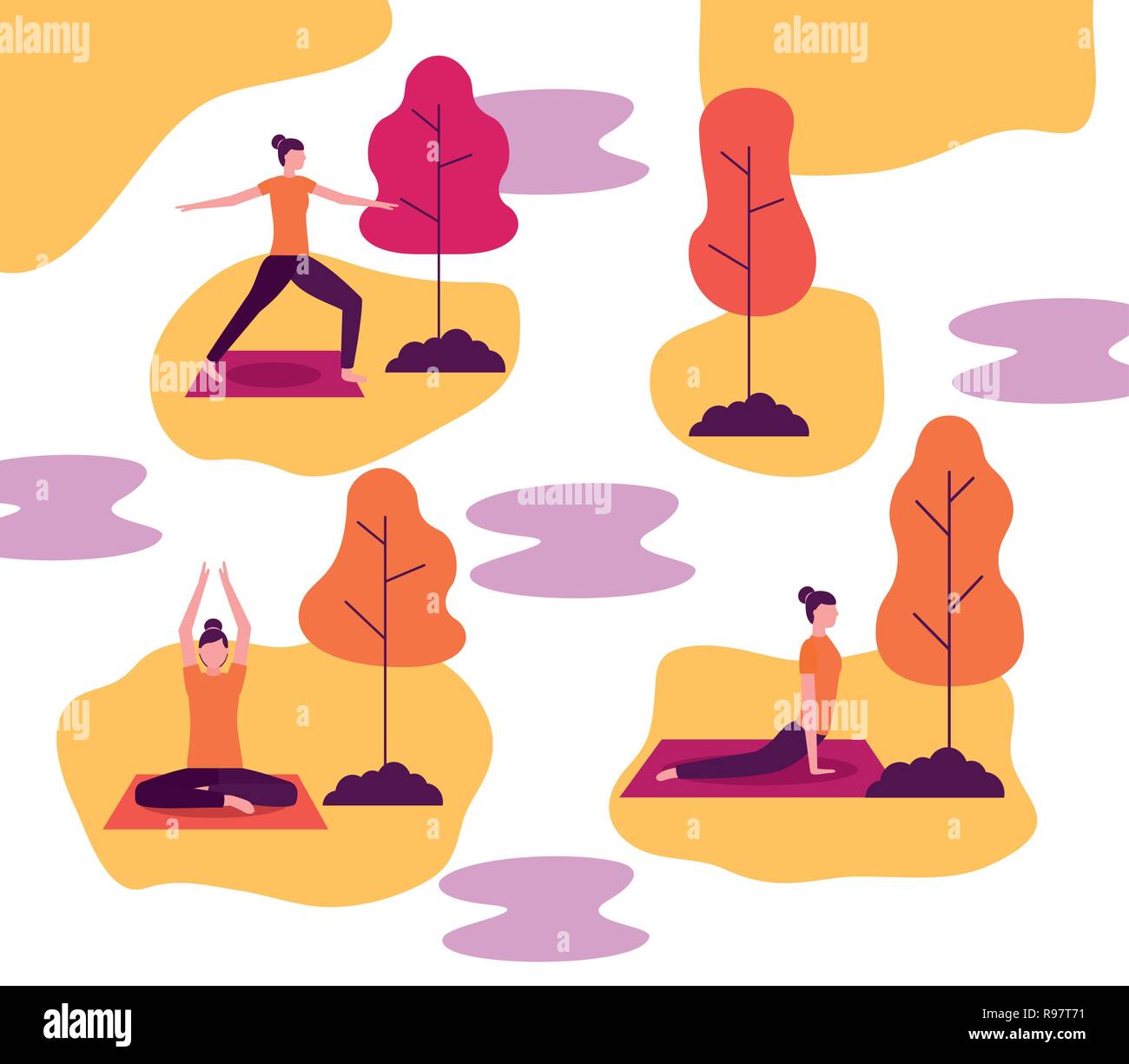 yoga activity sticker collages woman relaxation body vector ...