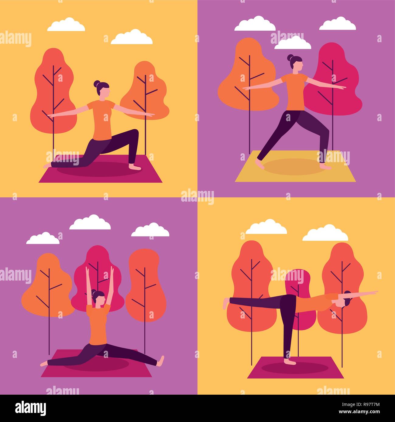 banners sunset outdoor park woman doing yoga activity vector ...