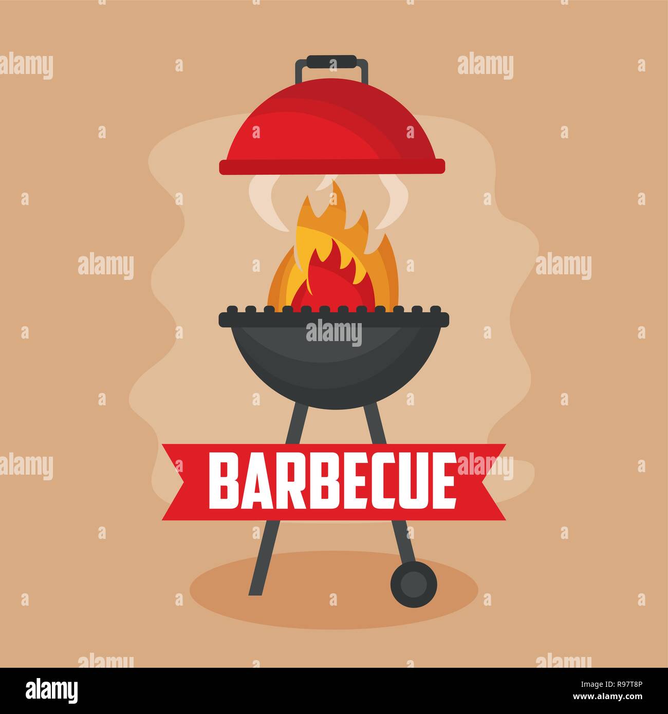 grill barbecue fire ribbon sign vector illustration Stock Vector Image ...