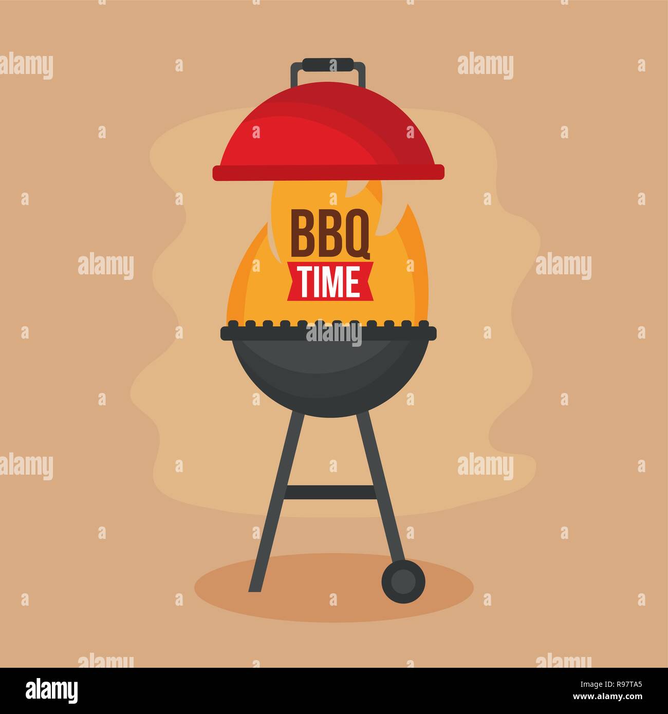 barbecue fire grill bbq time delicious vector illustration Stock Vector ...