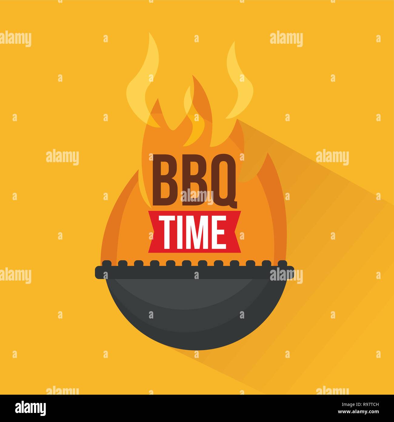 grill fire bbq time barbecue vector illustration Stock Vector Image ...