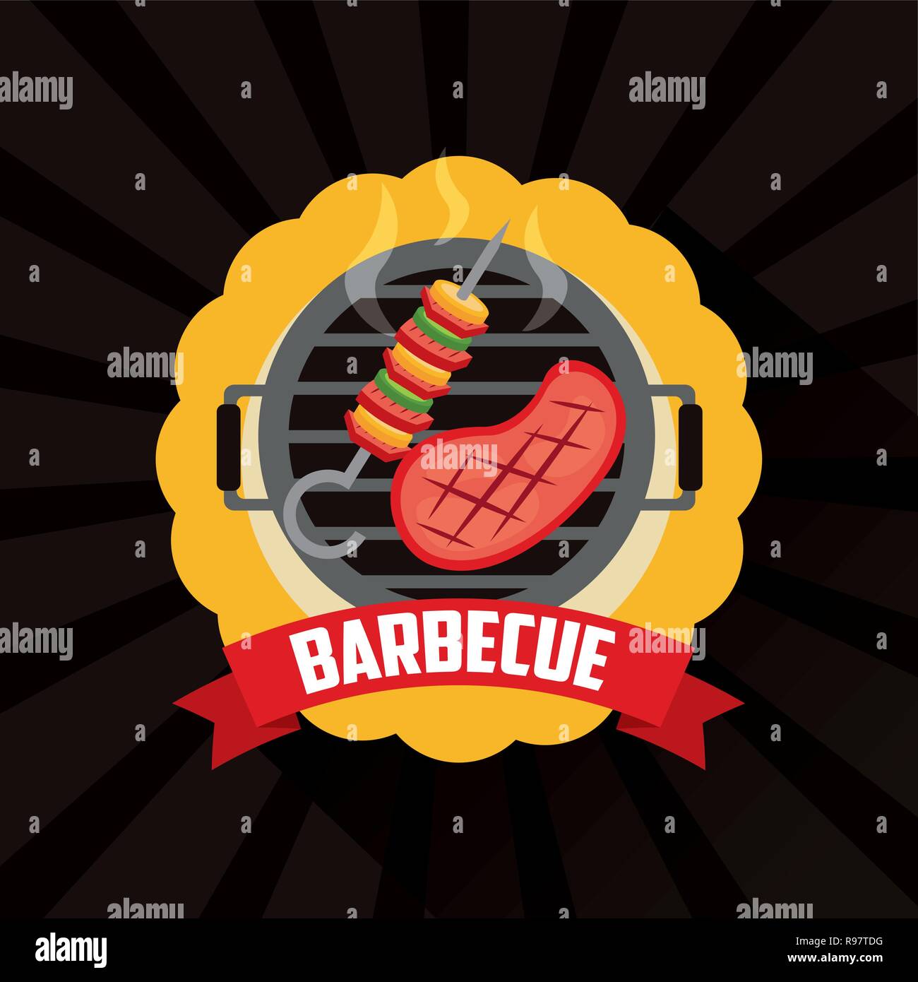 sticker grill hot meat brochette barbecue vector illustration Stock ...