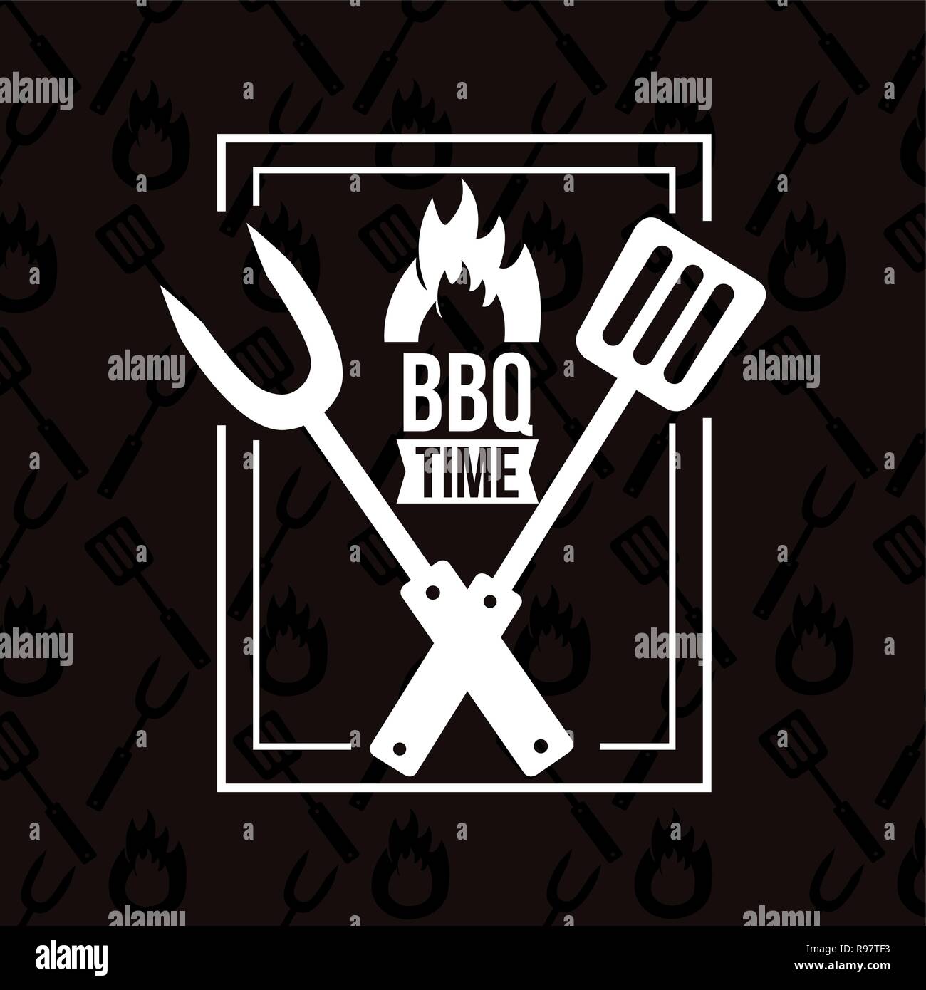 frame bbq time barbecue fork spatula vector illustration Stock Vector ...