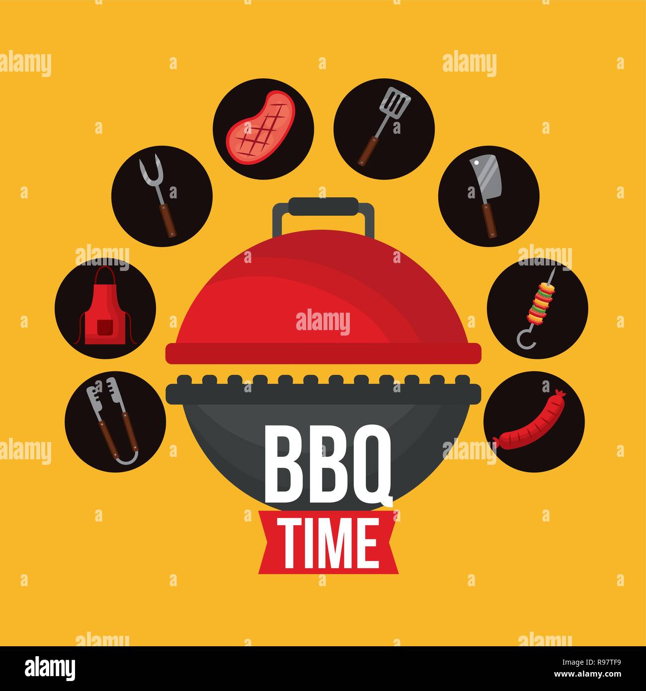 grill stickers utensils barbecue bbq time vector illustration Stock ...