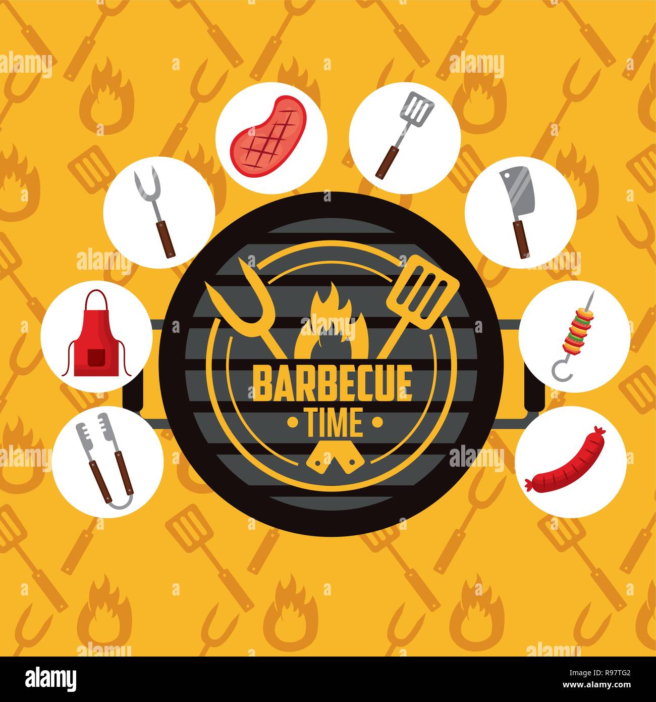 barbecue stickers fire food utensils vector illustration Stock Vector ...