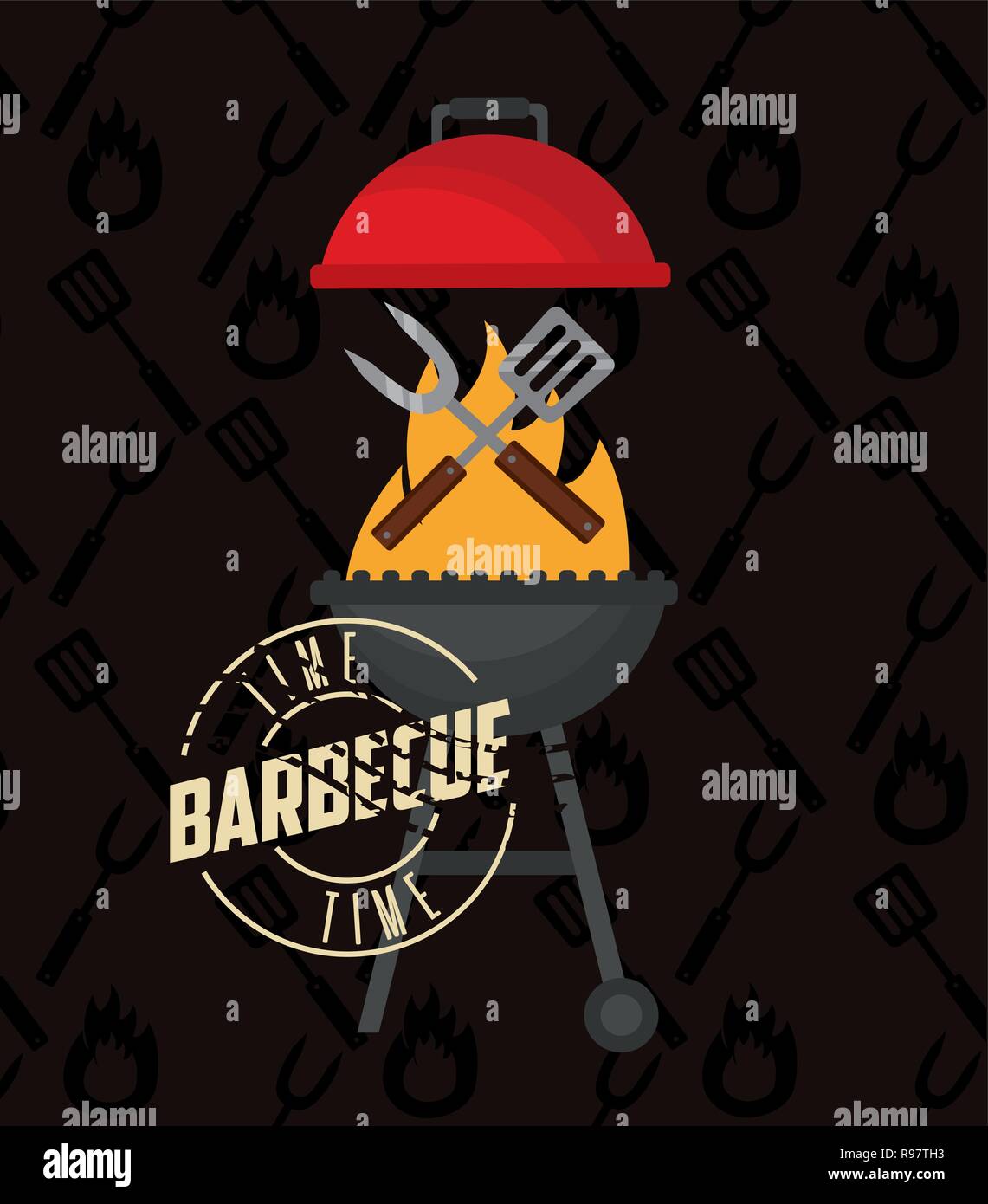open fire utensils delicious barbecue vector illustration Stock Vector ...