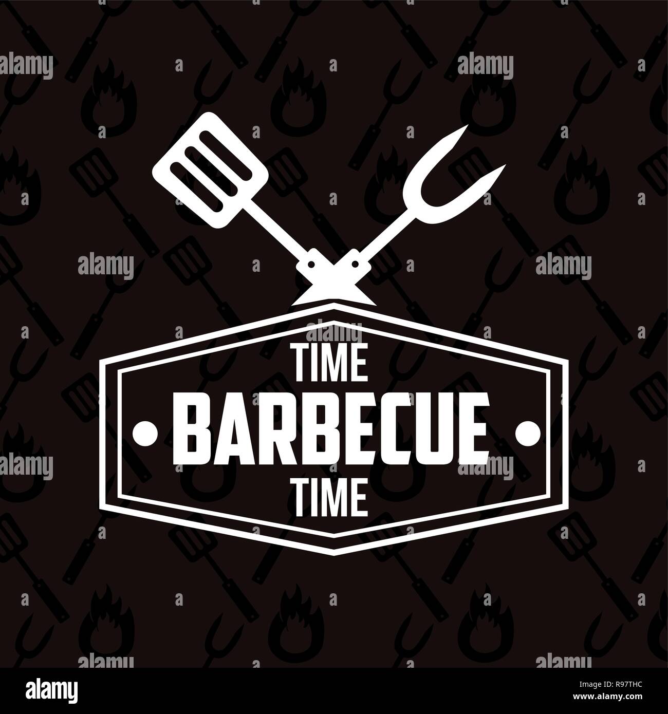 fork spatula sticker sign barbecue time vector illustration Stock ...