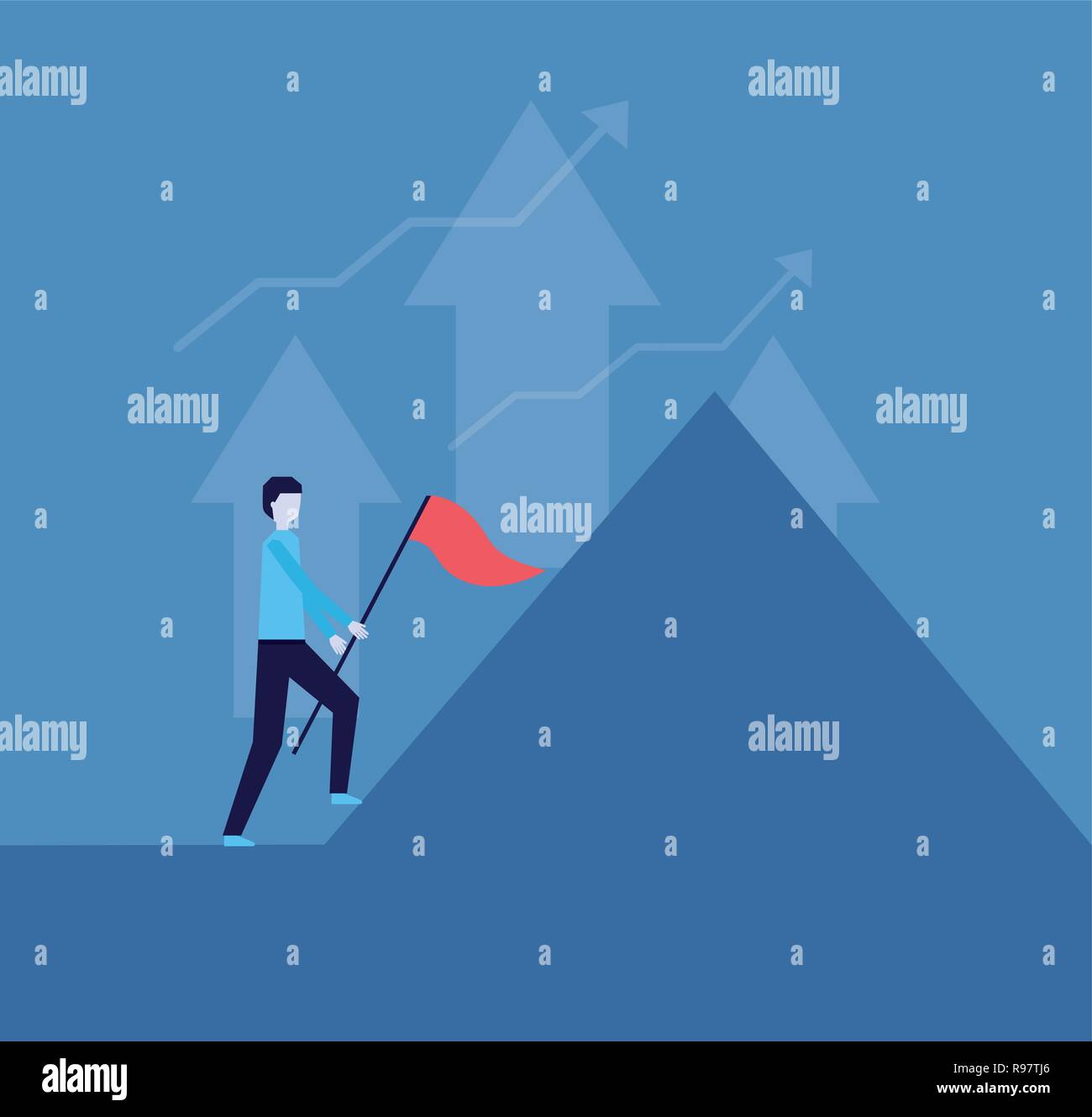 businessman success man going up with flag vector illustration Stock ...