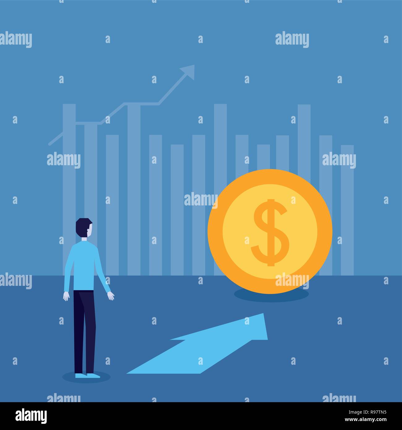 businessman success coin arrow top financial progress vector ...