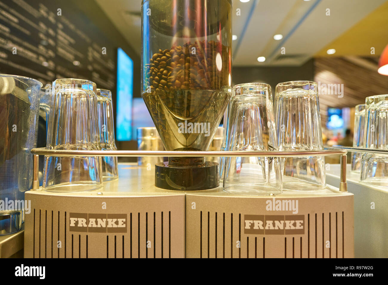 MOSCOW, RUSSIA - CIRCA MAY, 2018: coffee machine at McCafe in Moscow ...