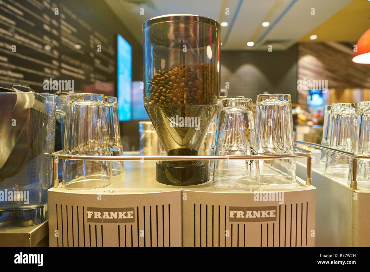 MOSCOW, RUSSIA - CIRCA MAY, 2018: coffee machine at McCafe in Moscow ...