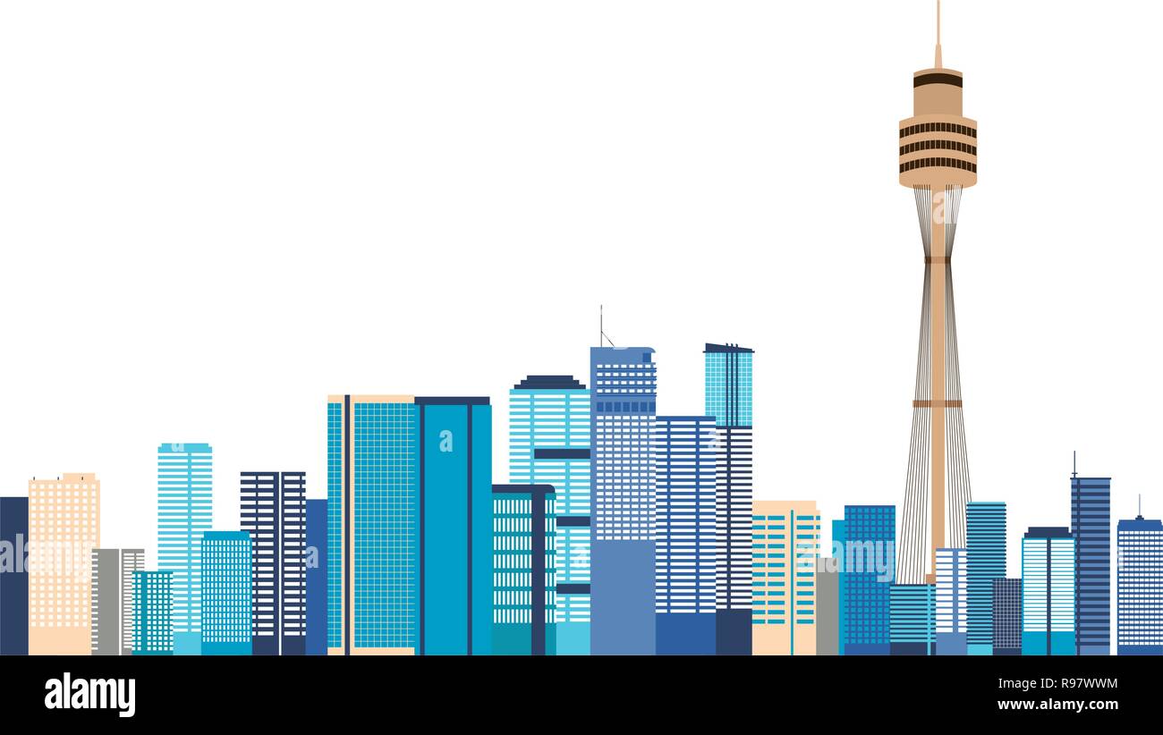 australia city buildings landmark panorama vector illustration Stock ...