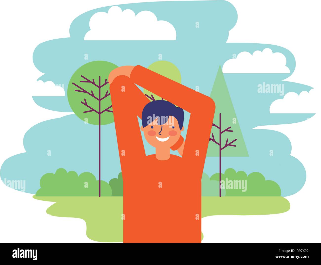 Man Stretching Daily Routine Outdoors Vector Illustration Stock Vector man-stretching-daily-routine-outdoors-vector-illustration-stock-vector