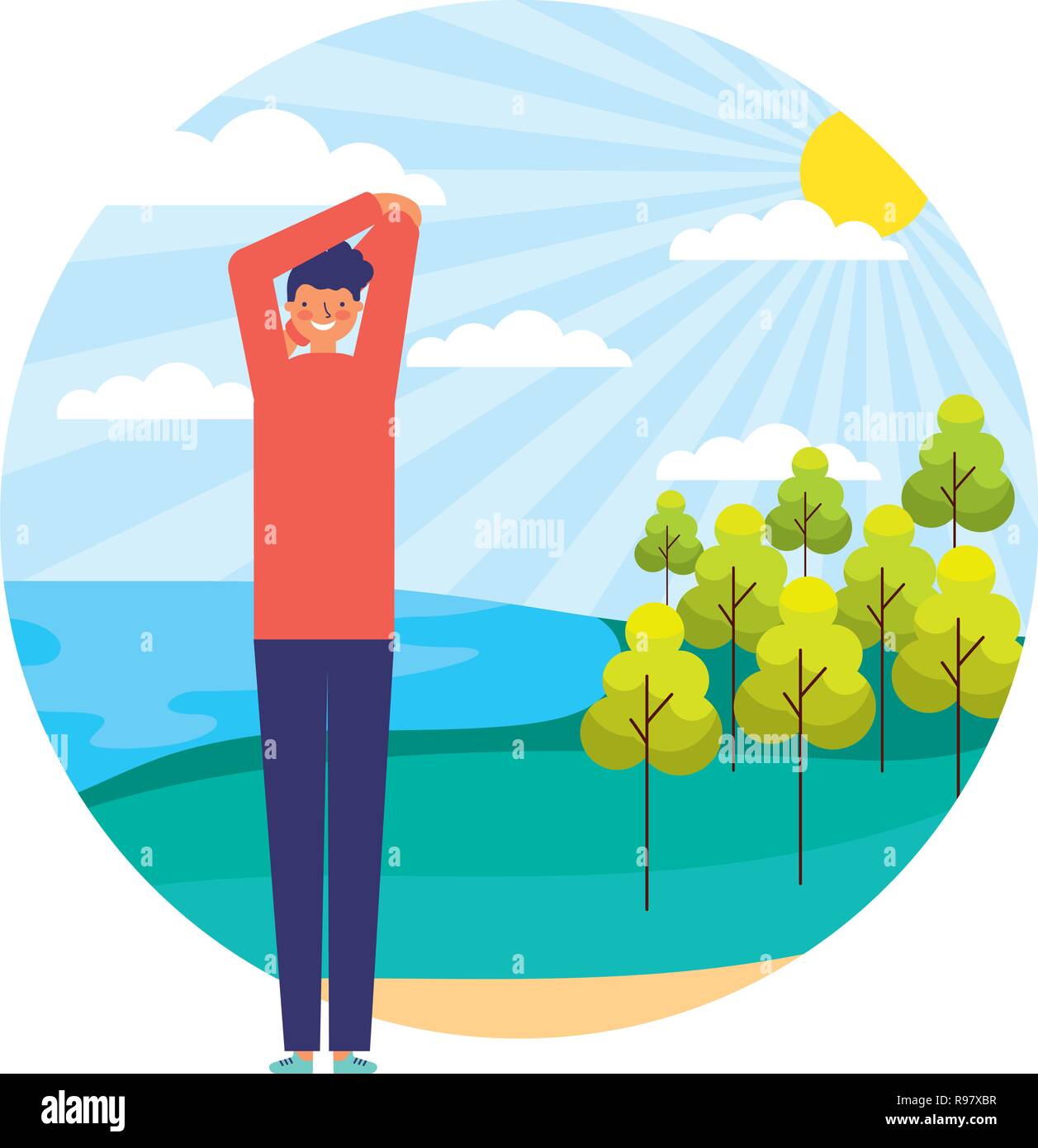 man exercises daily routine outdoors vector illustration Stock Vector ...