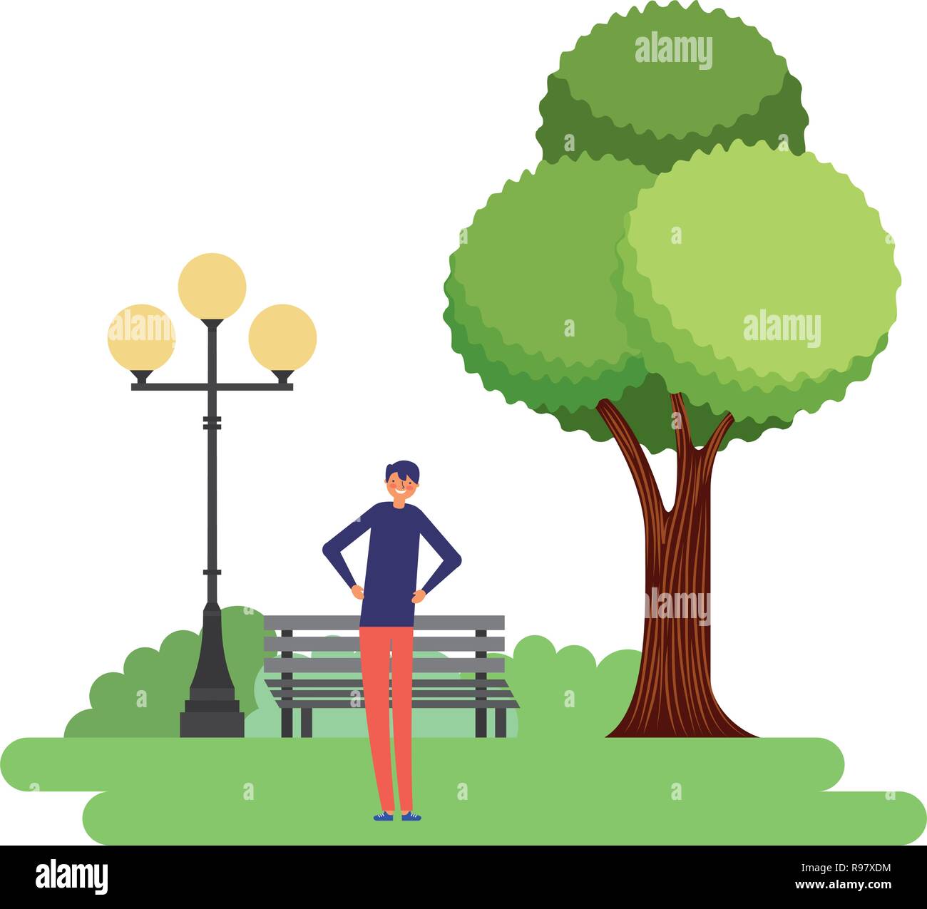 Man Stretching Daily Routine In The Park Vector Illustration Stock man-stretching-daily-routine-in-the-park-vector-illustration-stock