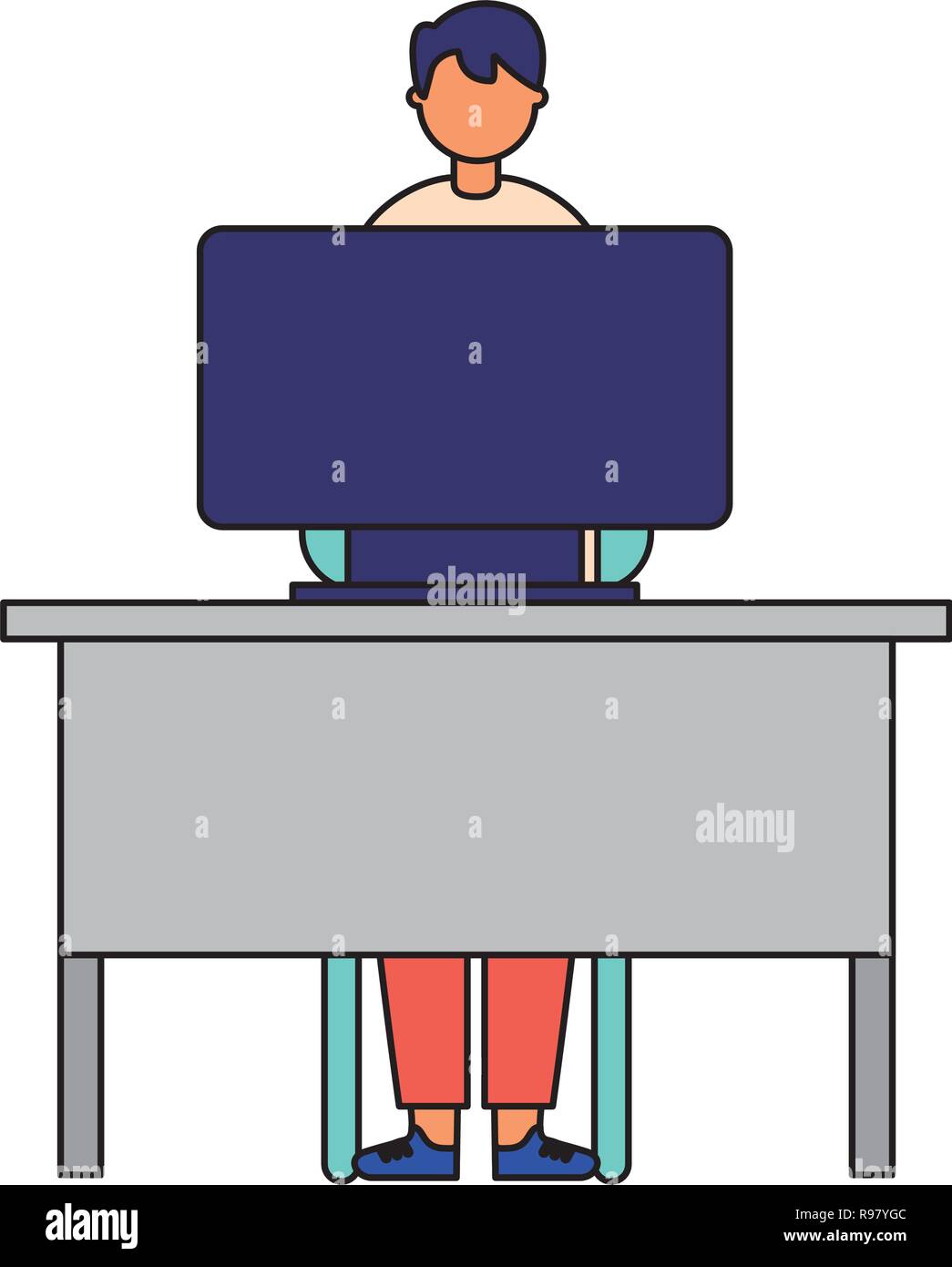 man working with computer in the office vector illustration Stock ...