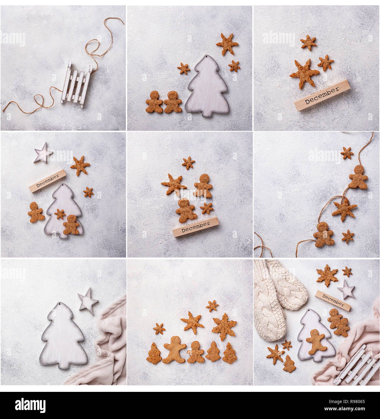 Collage of nine winter christmas photos on white background Stock Photo ...