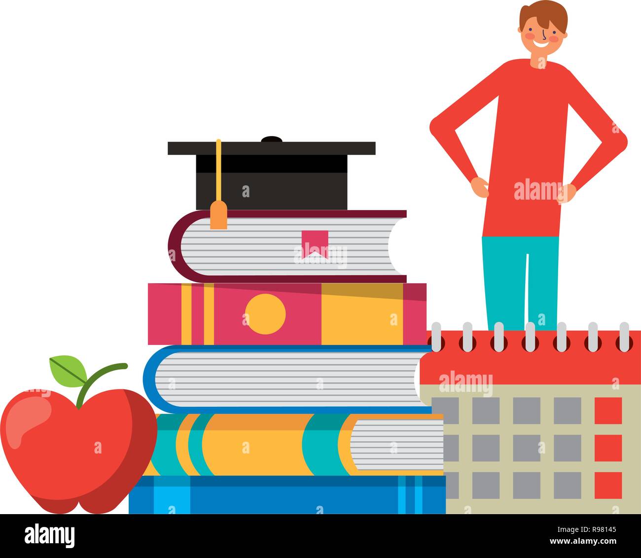 man student books school suppplies vector illustration Stock Vector ...