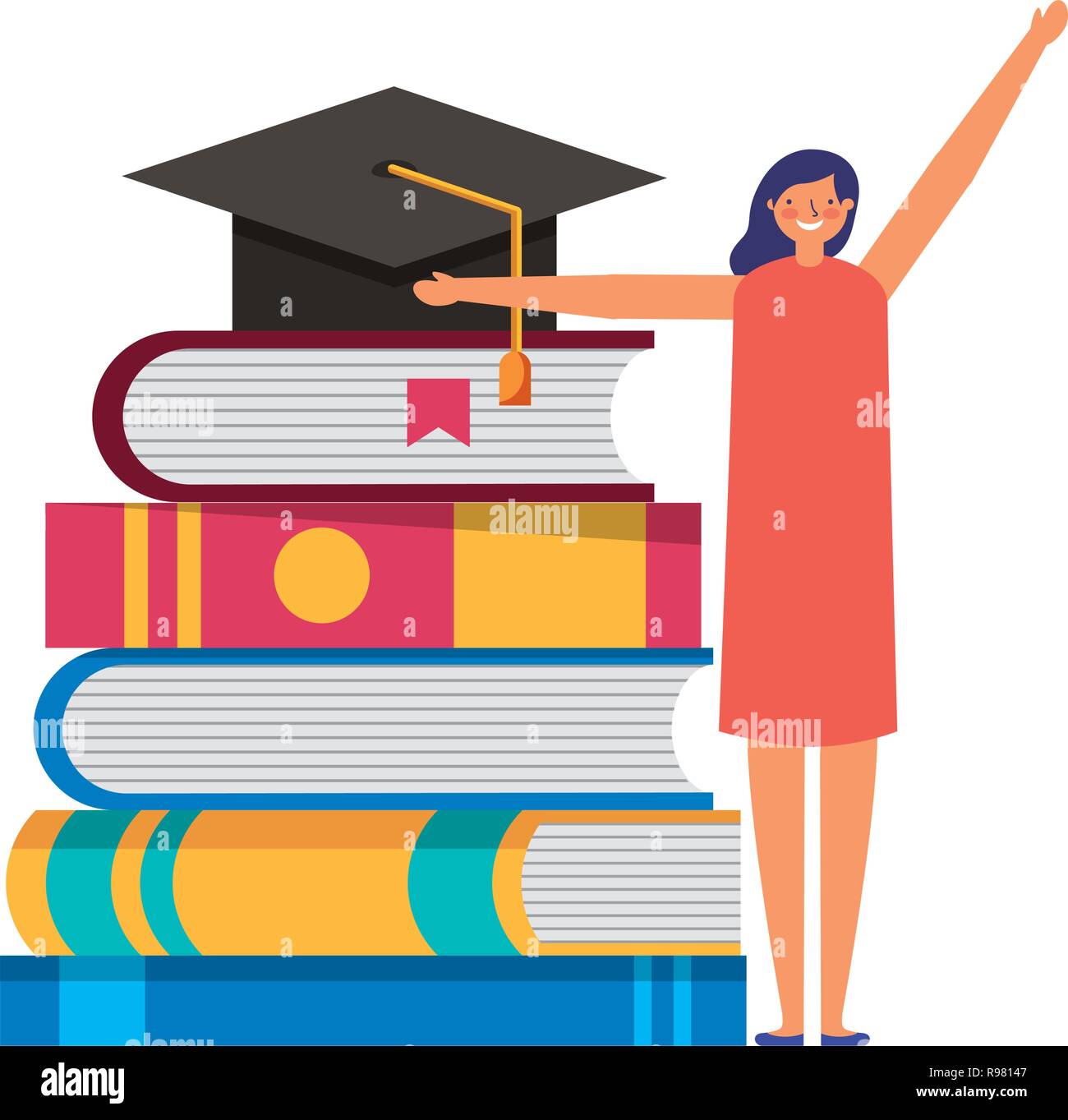 student woman and books graduation hat vector illustration Stock Vector ...