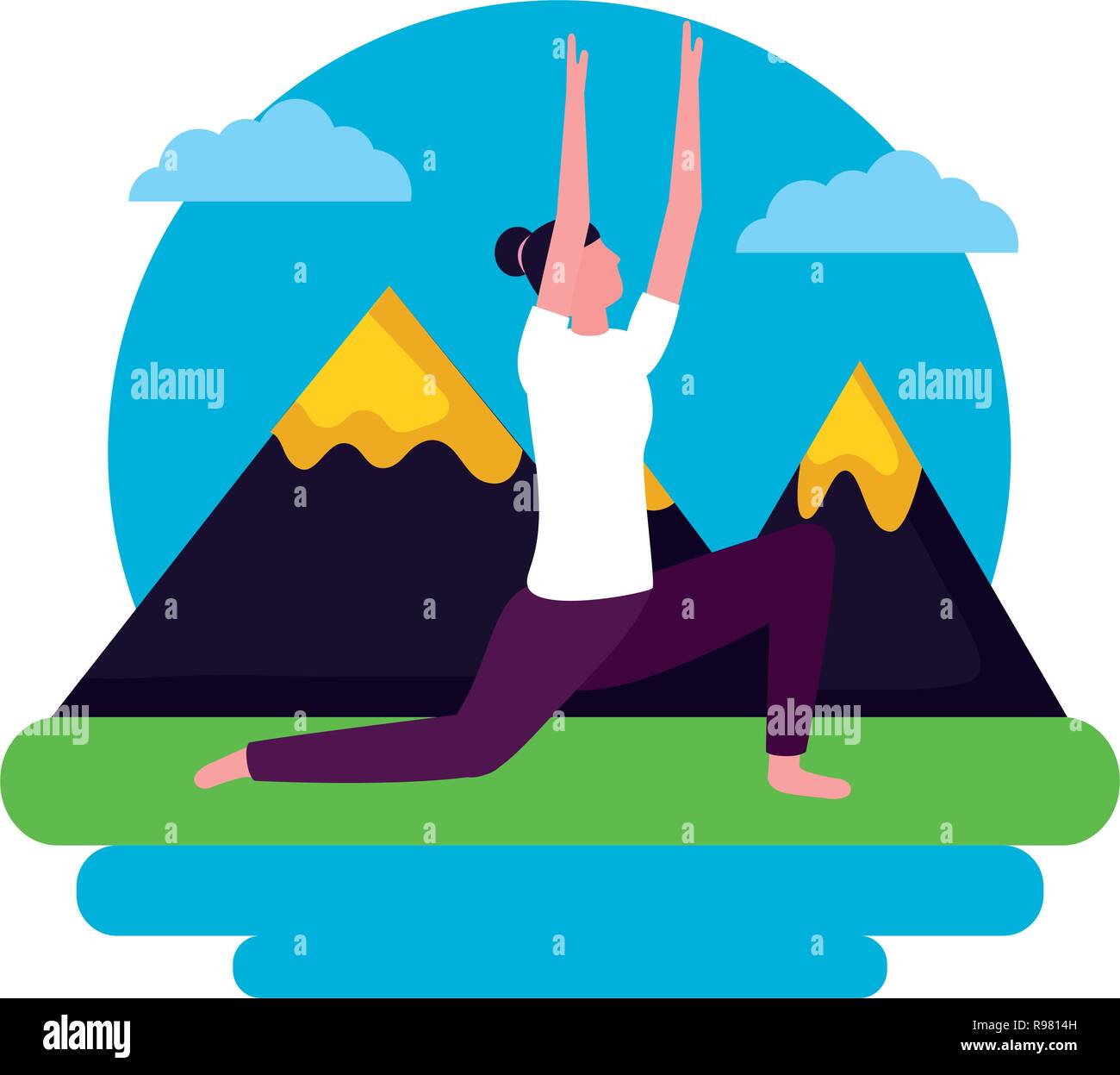 woman practicing yoga outdoors scene vector illustration Stock Vector ...
