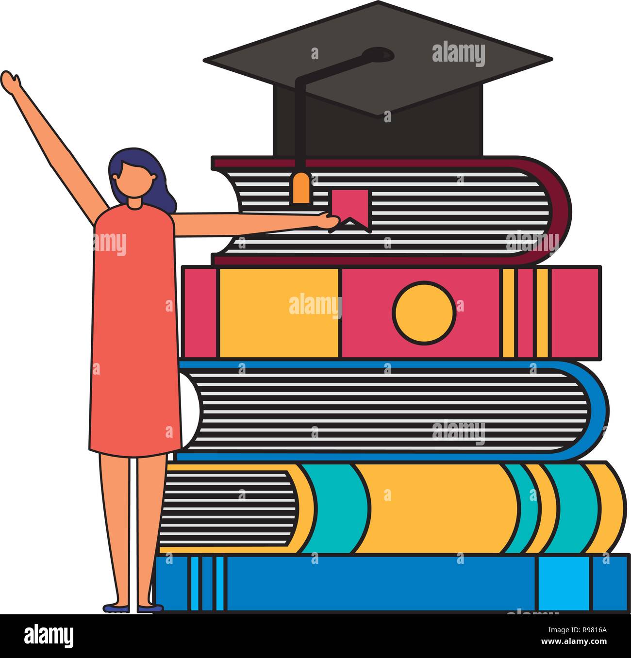 student woman and books graduation hat vector illustration Stock Vector ...