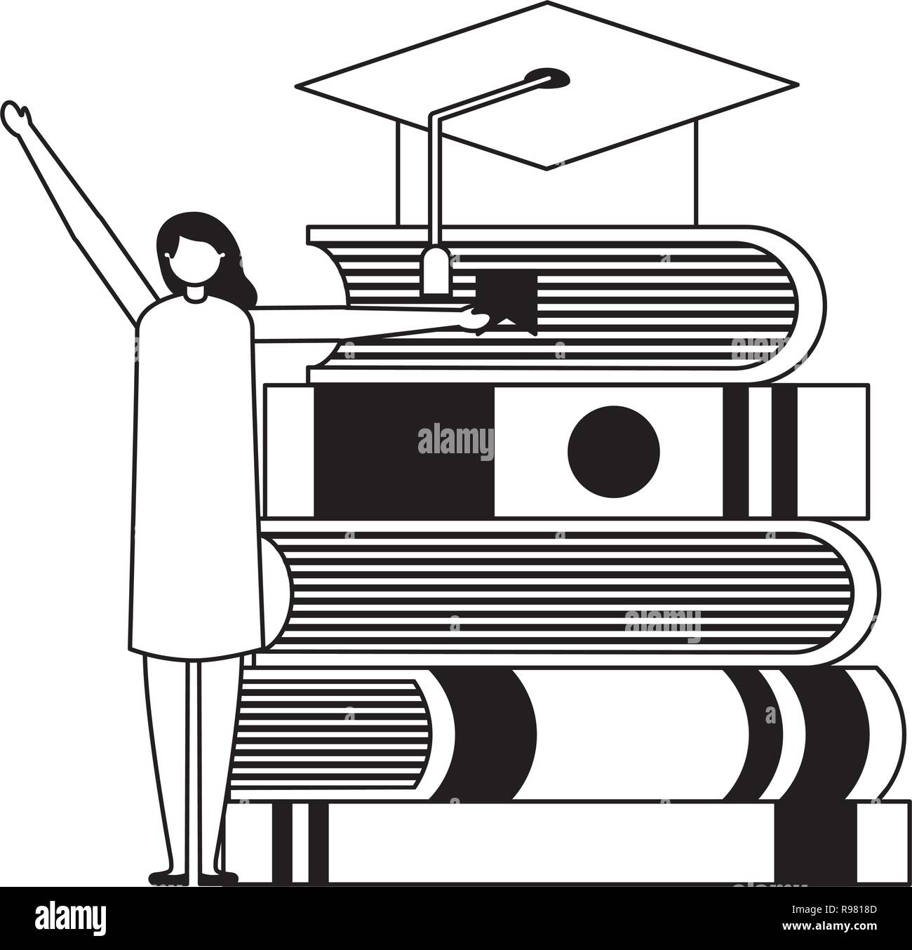 student woman and books graduation hat vector illustration Stock Vector ...