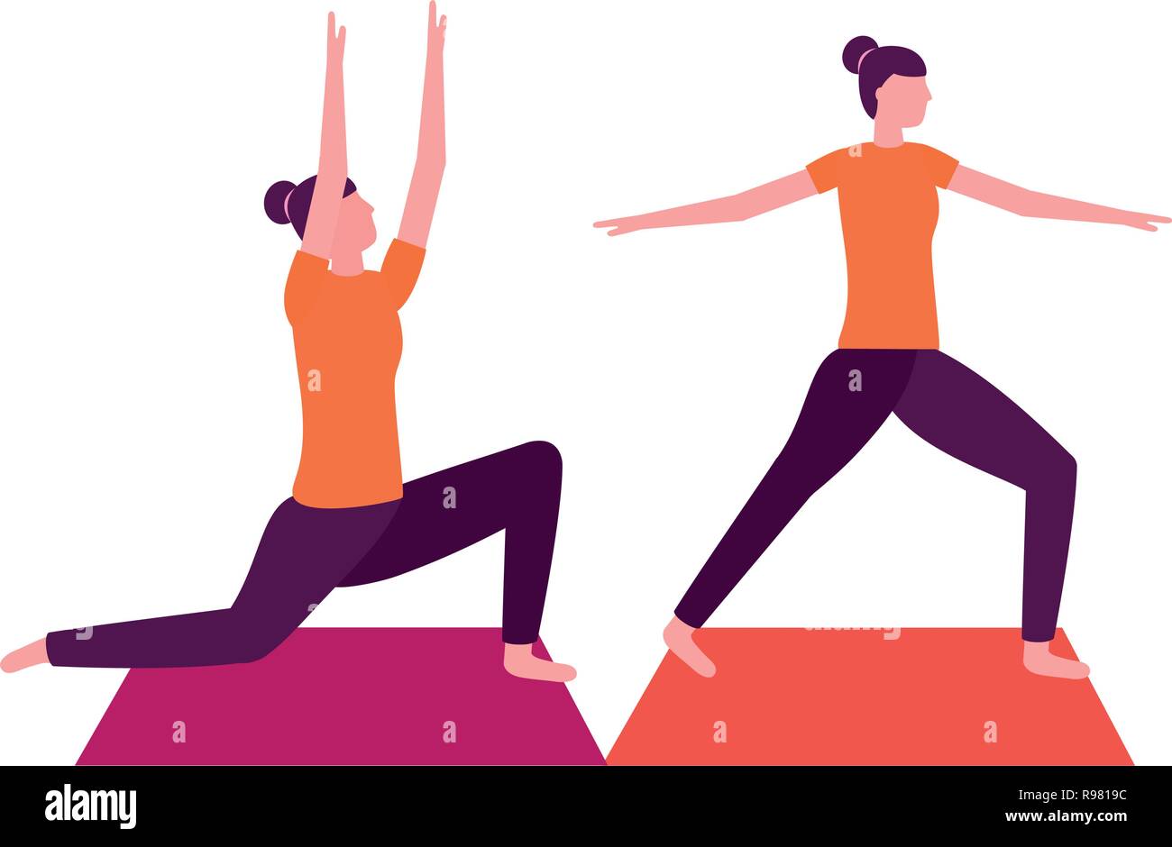 women practicing yoga on mat vector illustration Stock Vector Image ...
