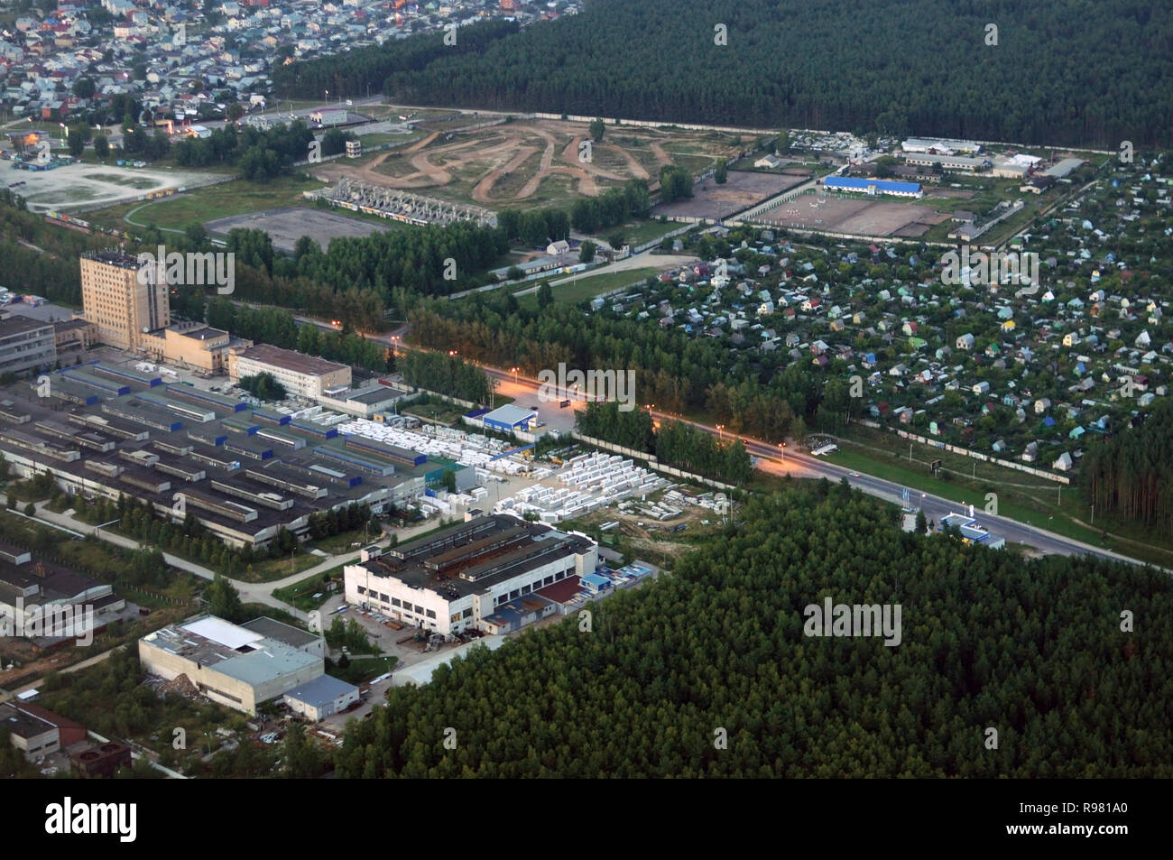 Kovrov, Russia. 11 August 2013. Kovrov town from the air in the evening ...