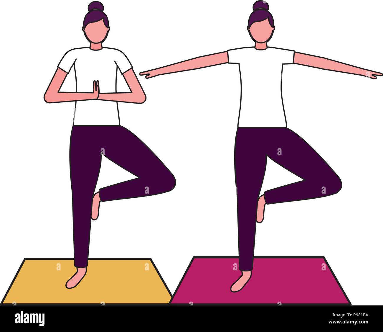 women practicing yoga on mat vector illustration Stock Vector Image ...