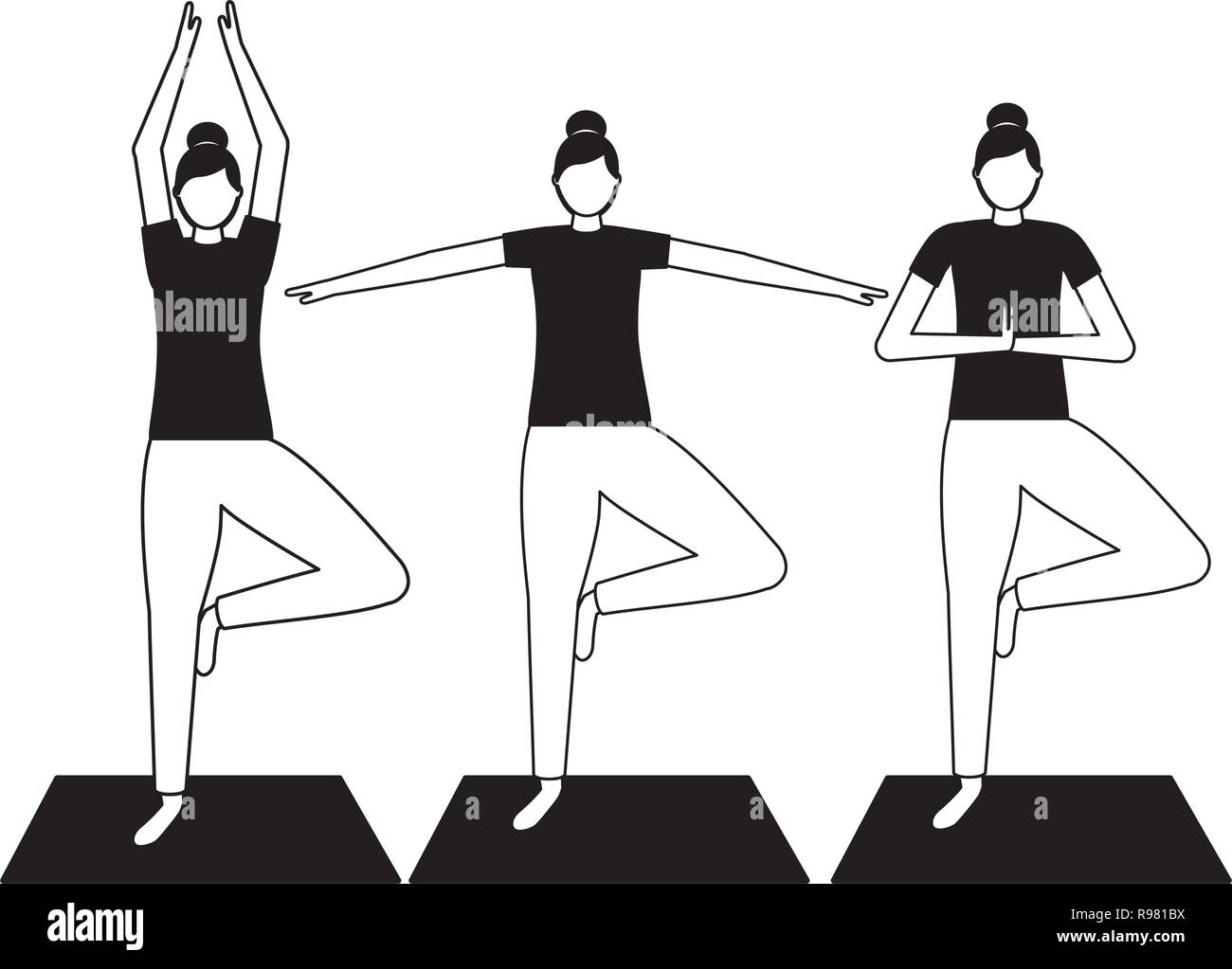 women practicing yoga on mat vector illustration Stock Vector Image ...