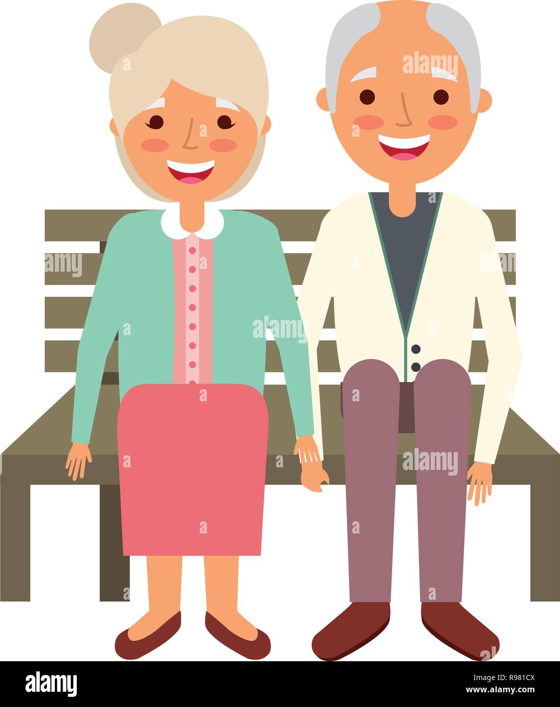 elderly couple sitting on bench vector illustration Stock Vector Image ...