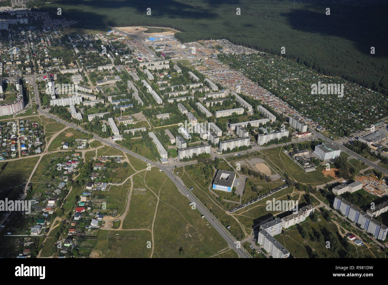 Kovrov, Russia. 17 August 2013. Kovrov town from the air. Area with ...