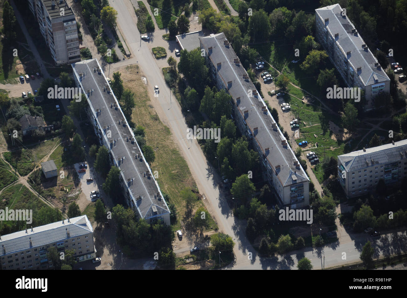 Kovrov, Russia. 17 August 2013. Kovrov town from the air. Area with ...