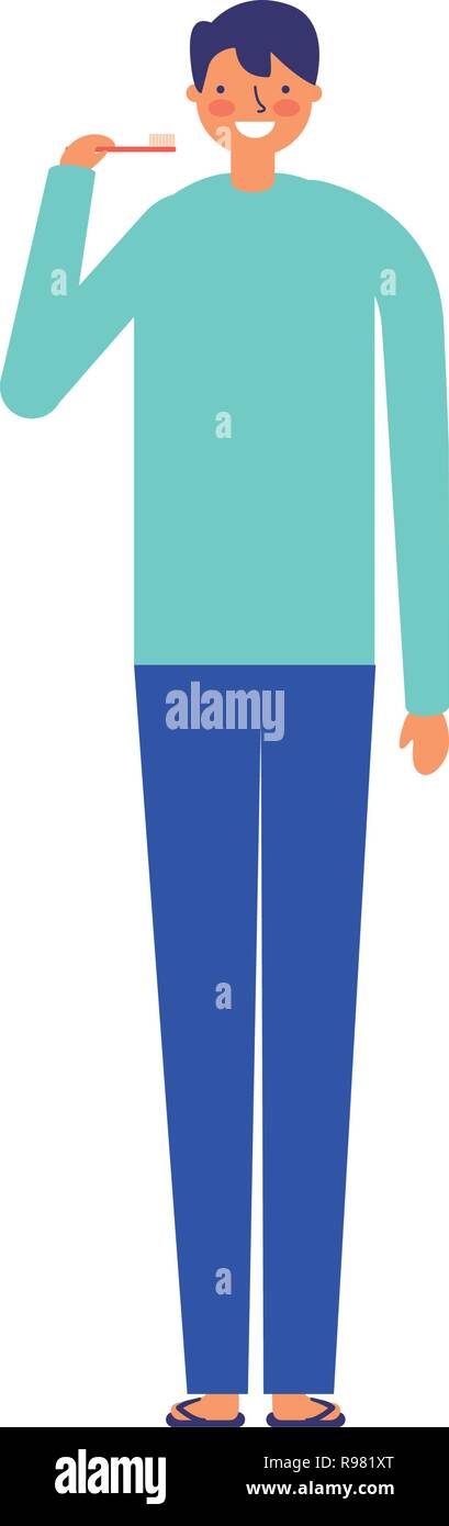 man holding toothbrush white background vector illustration Stock ...