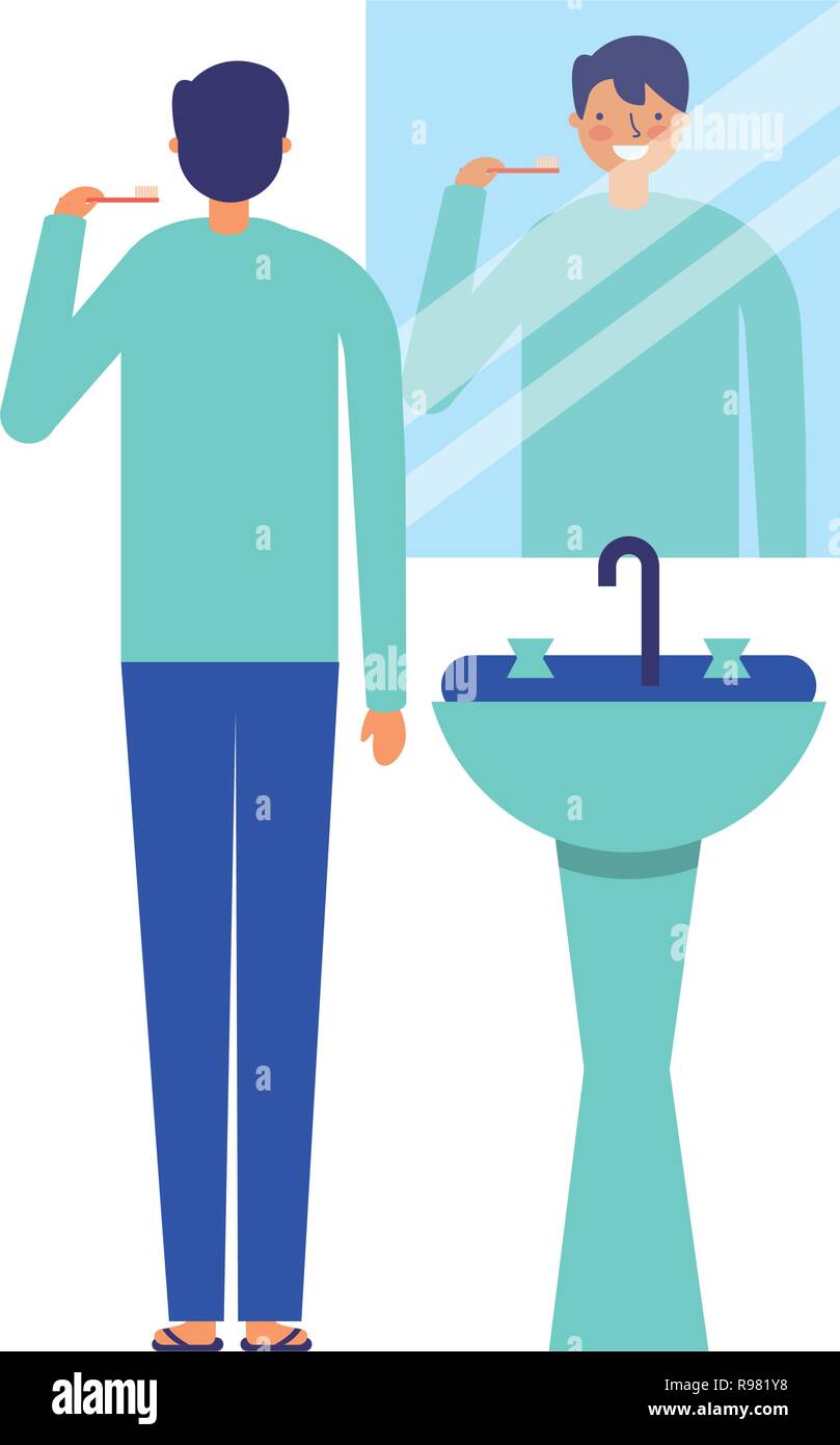 man with toothbrush in the bathroom vector illustration Stock Vector ...