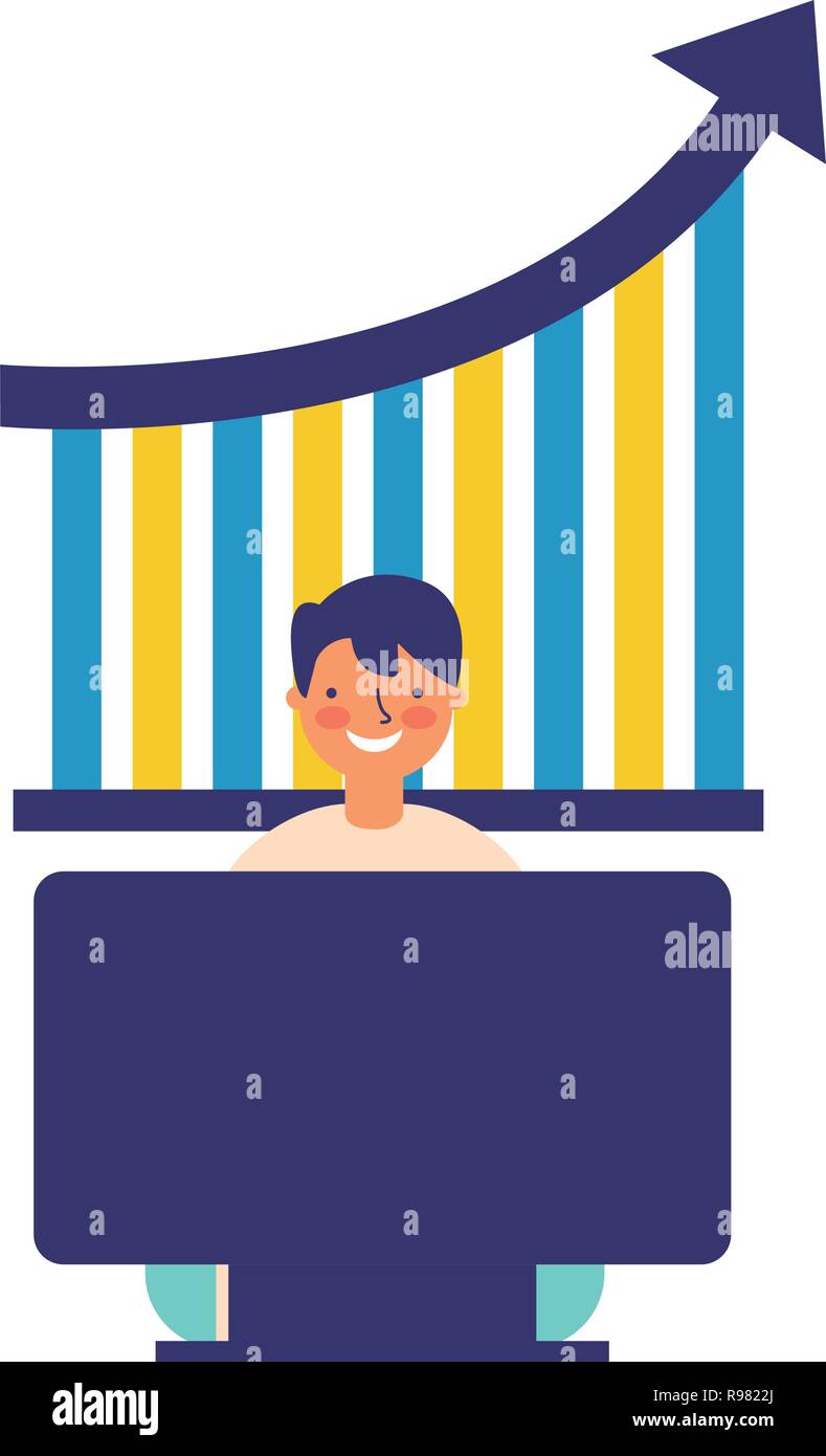 businessman working computer chart financial vector illustration Stock ...