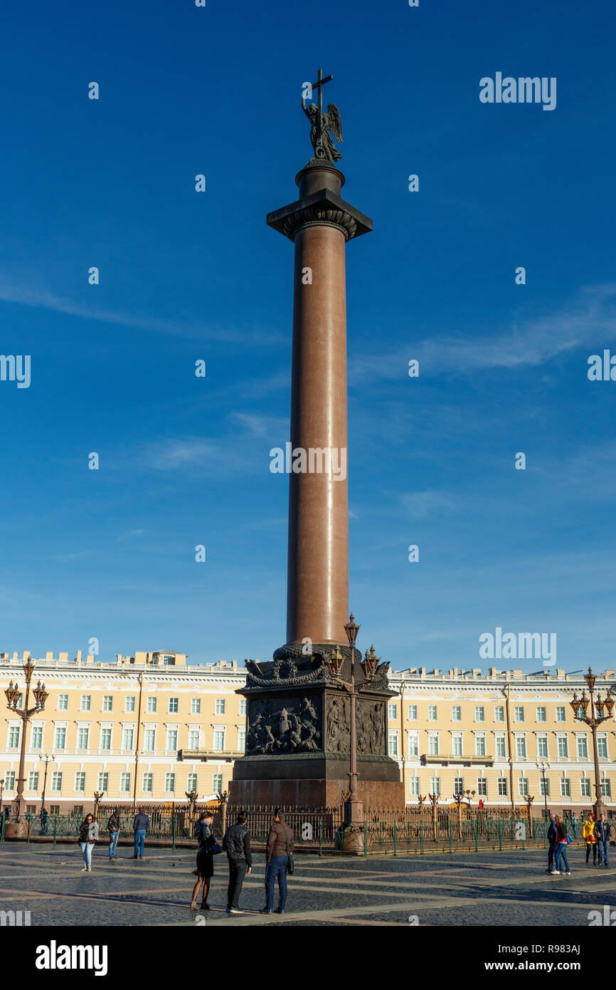 1834 Alexander Column in Palace Square, St Petersburg, Russia. By ...