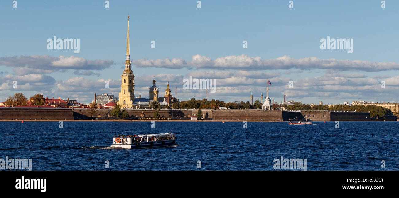 1740 Peter and Paul Fortress viewed across the Neva River to Hare Island, St Petersburg, Russia ...