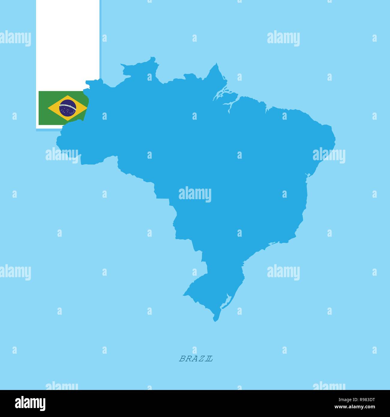 Brazil Country Map with Flag over Blue background Stock Vector Image ...