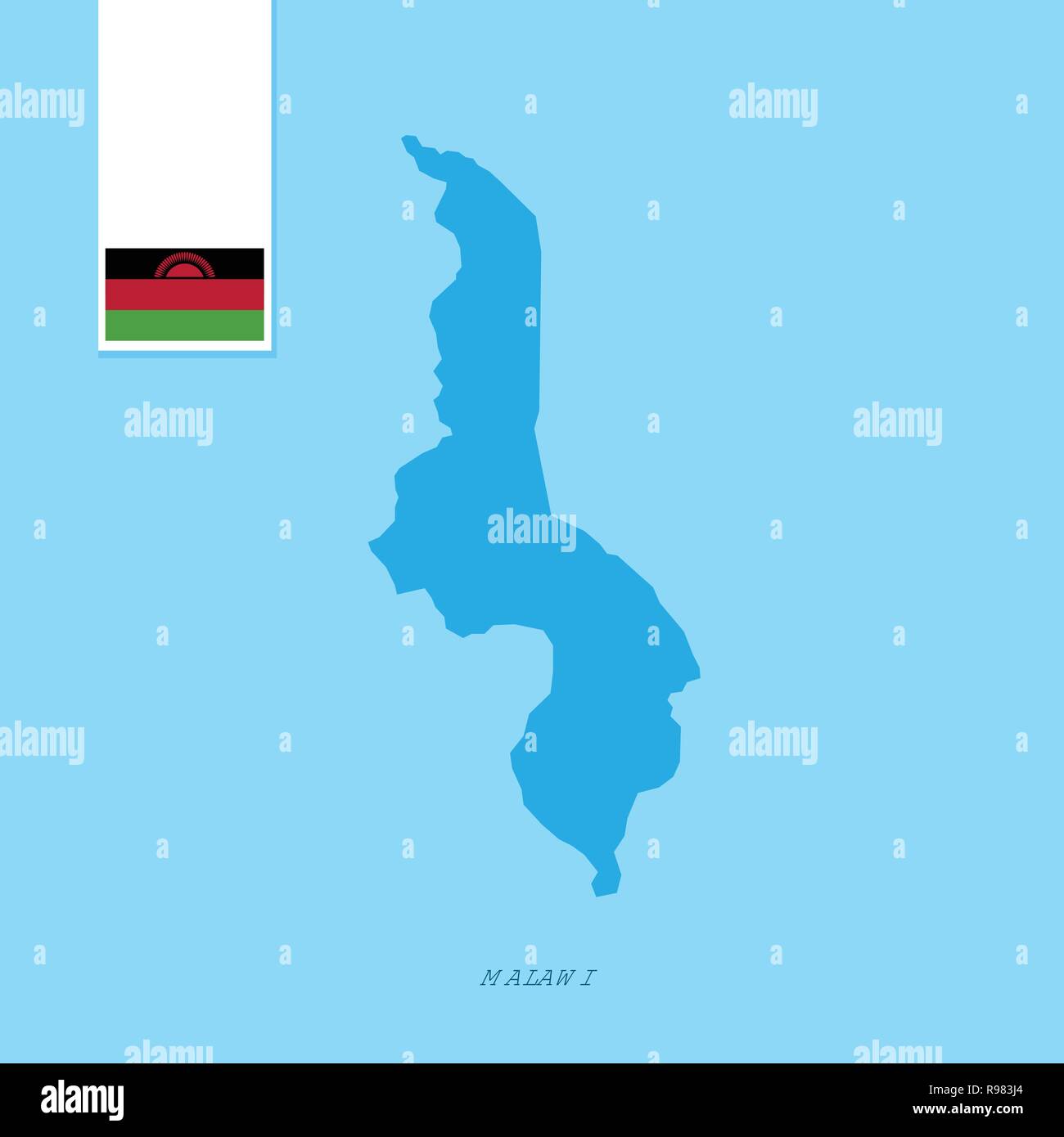 Malawi Country Map with Flag over Blue background Stock Vector Image ...
