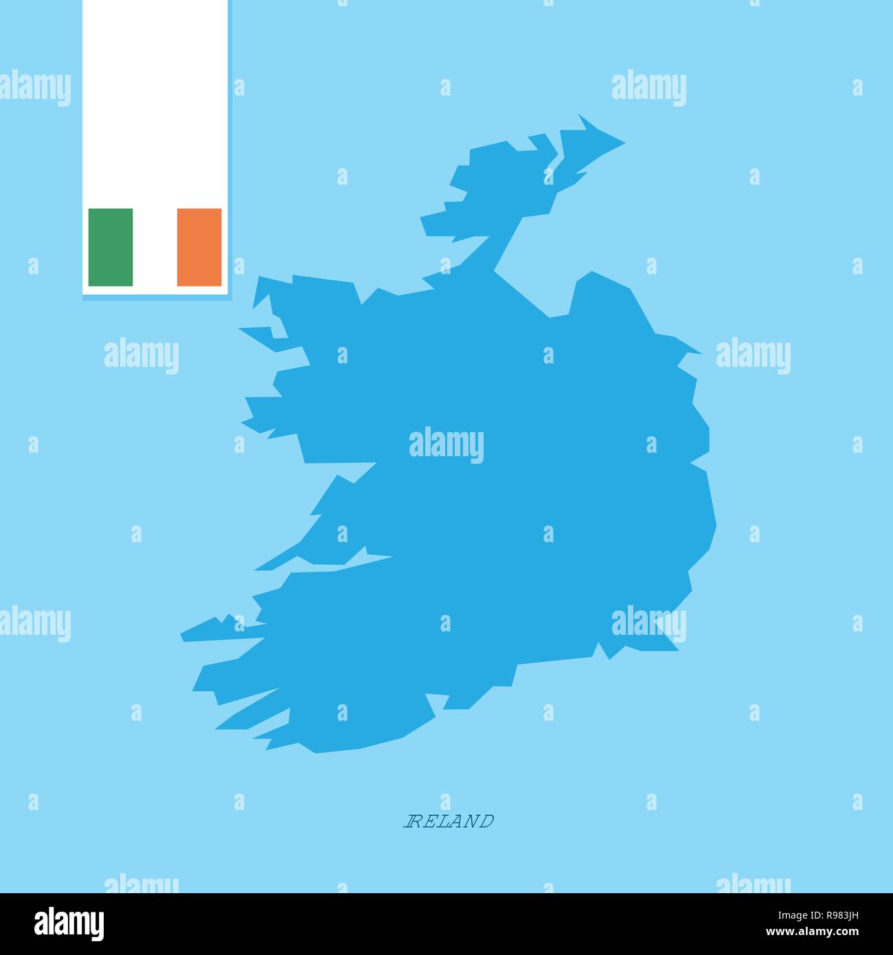 Ireland Country Map with Flag over Blue background Stock Vector Image ...